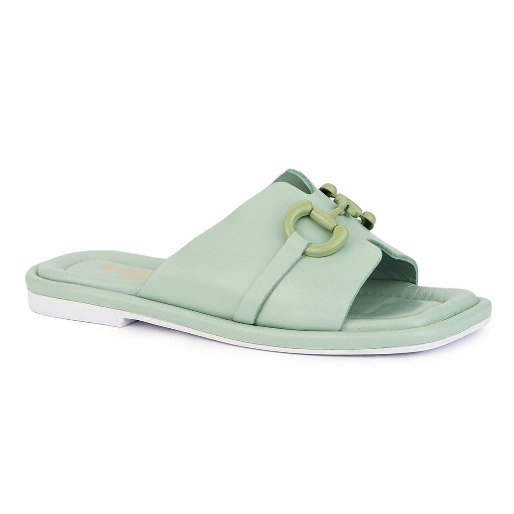 Papuc dama din piele naturala verde-menta cu talpa joasa 16106 ...