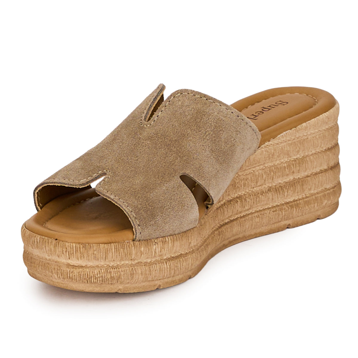 Saboti dama din piele naturala bej cu platforma 6.5 cm 18356 ...