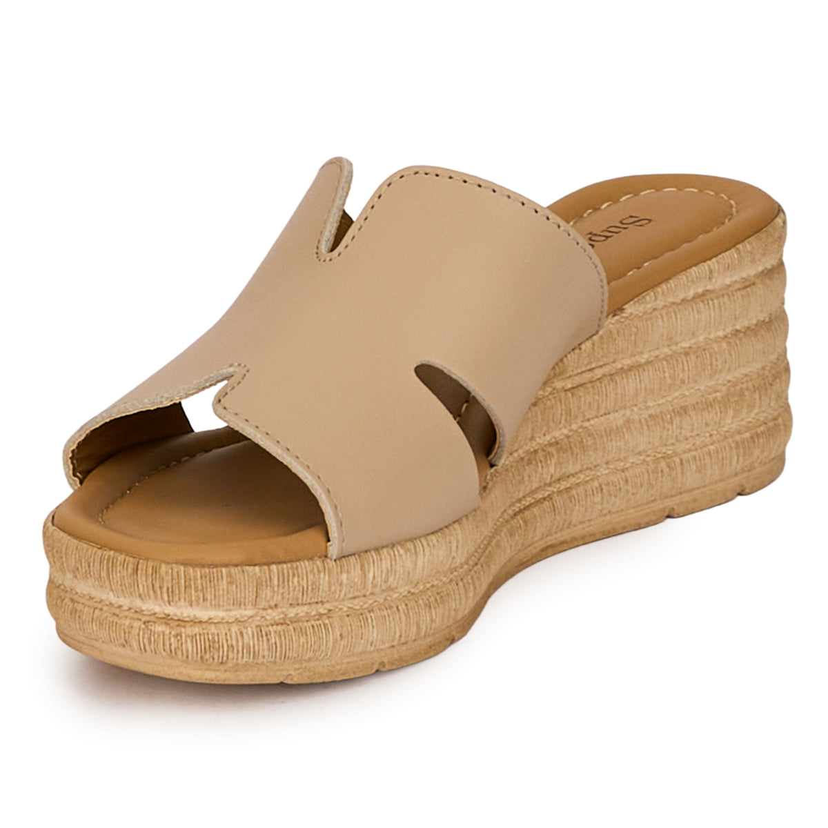 Saboti dama din piele naturala bej cu platforma 6.5 cm 18357 ...