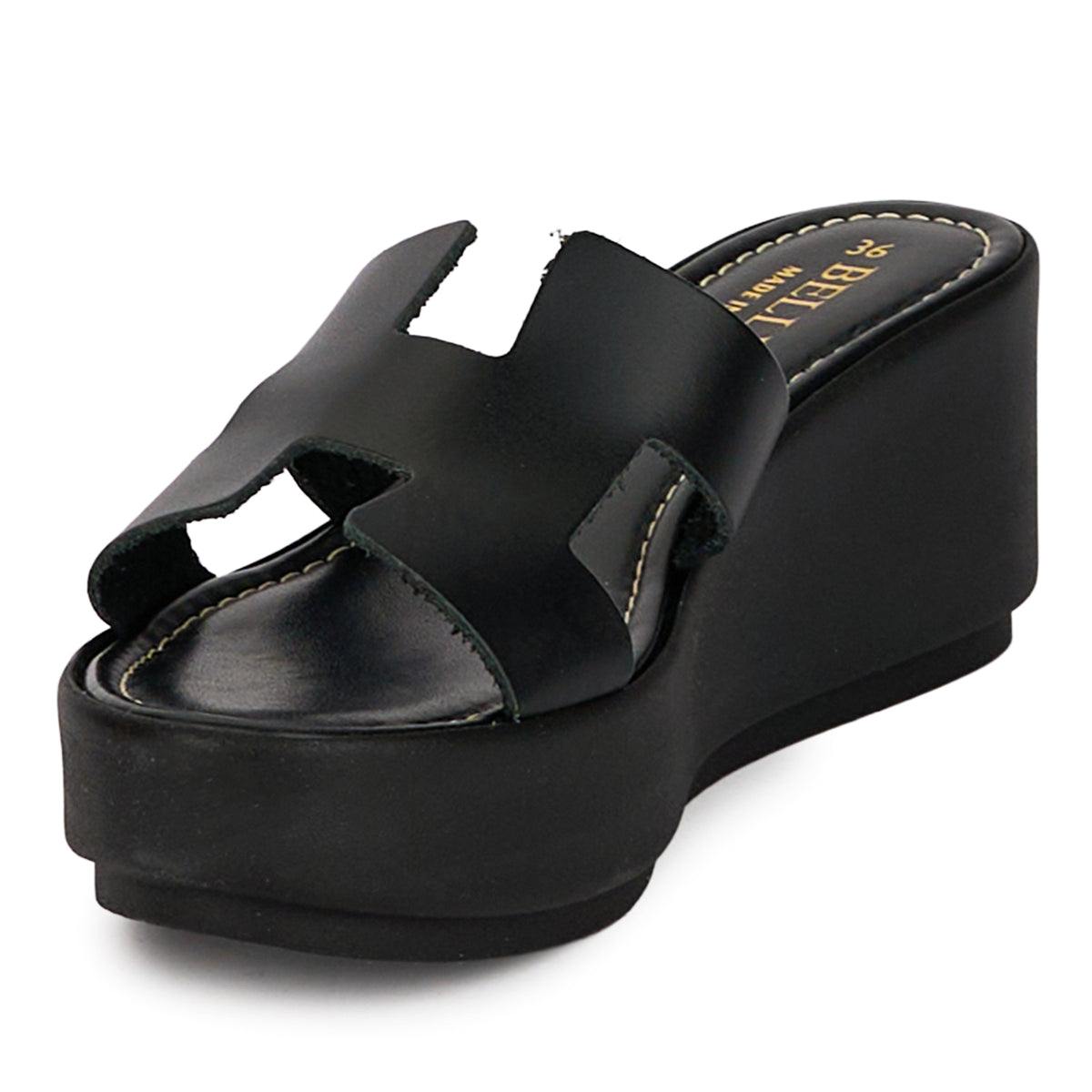 Saboti dama din piele naturala neagra cu platforma 6.5 cm 18412 ...