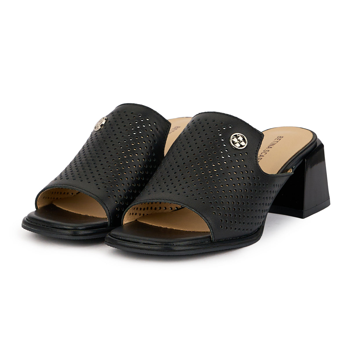 Saboti dama din piele naturala neagra cu toc 5 cm 16094 – Superlative.ro