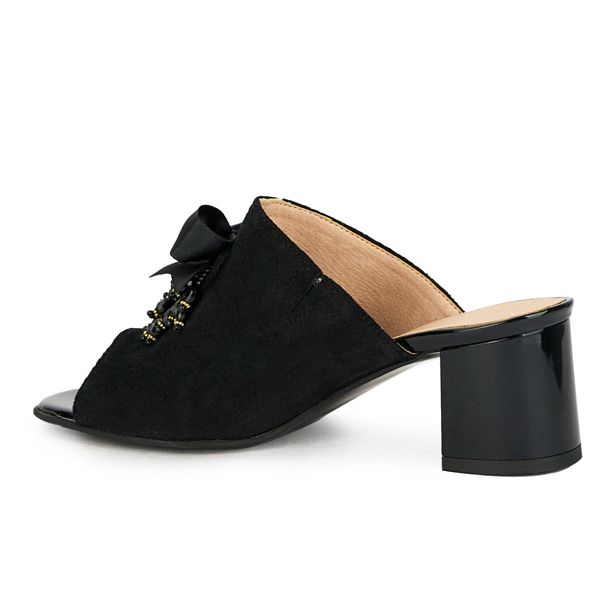 Saboti dama din piele naturala neagra cu toc gros 17586 – Superlative.ro