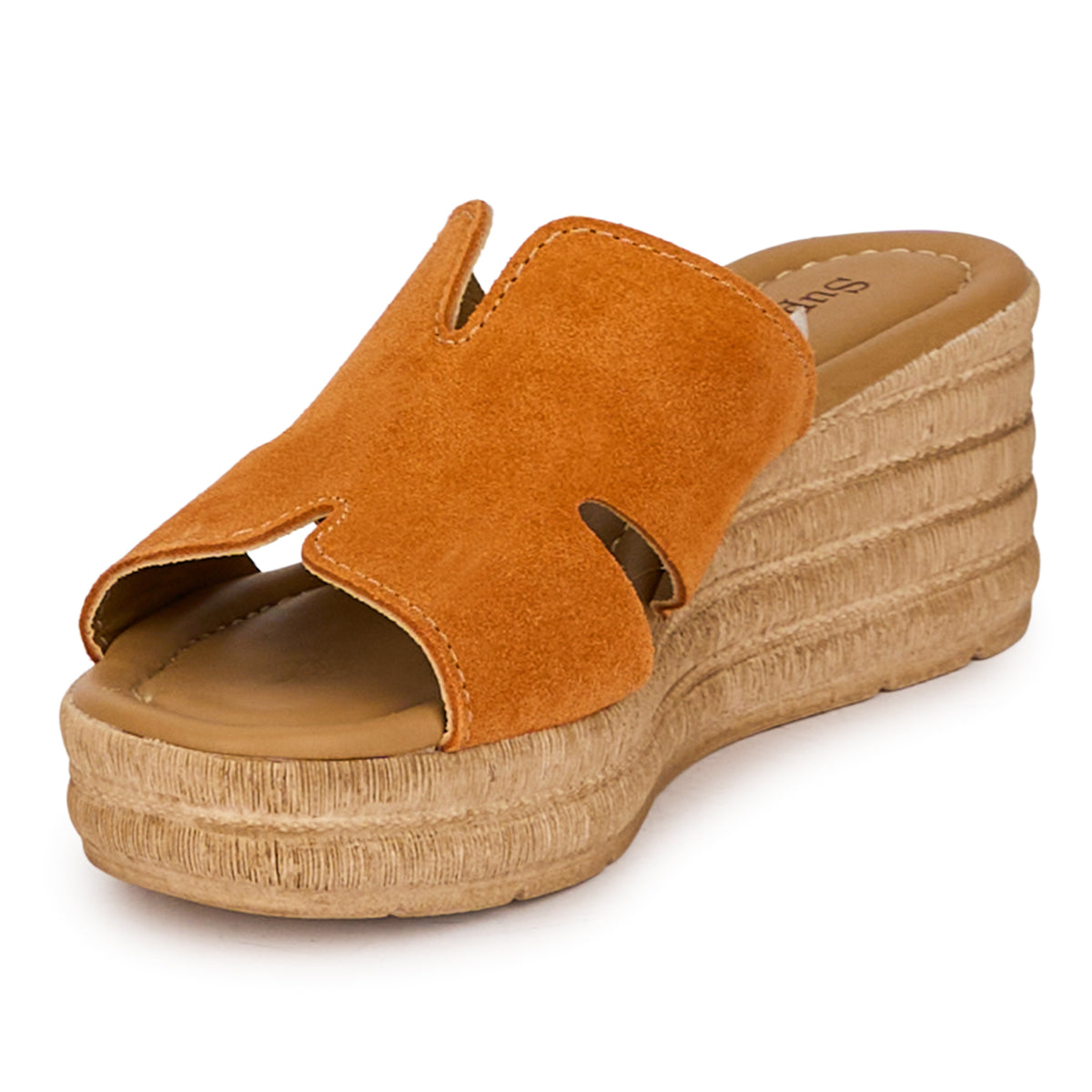 Saboti dama din piele naturala portocalie cu platforma 6.5 cm 18358 ...