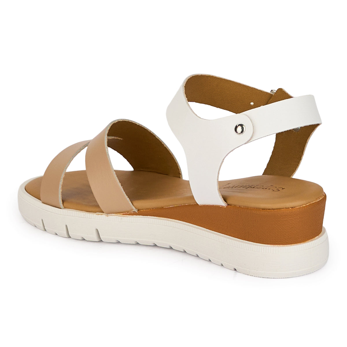 Sandale dama din piele naturala alba-bej cu platforma 4 cm 18347 ...