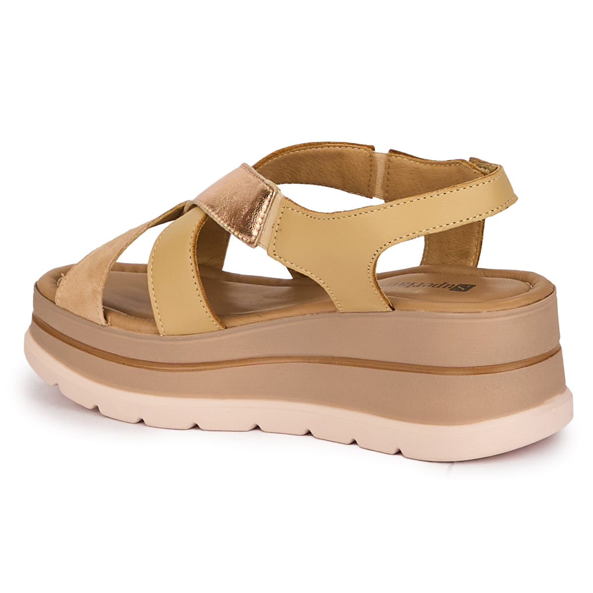 Sandale dama din piele naturala bej cu platforma 6 cm 18269 ...