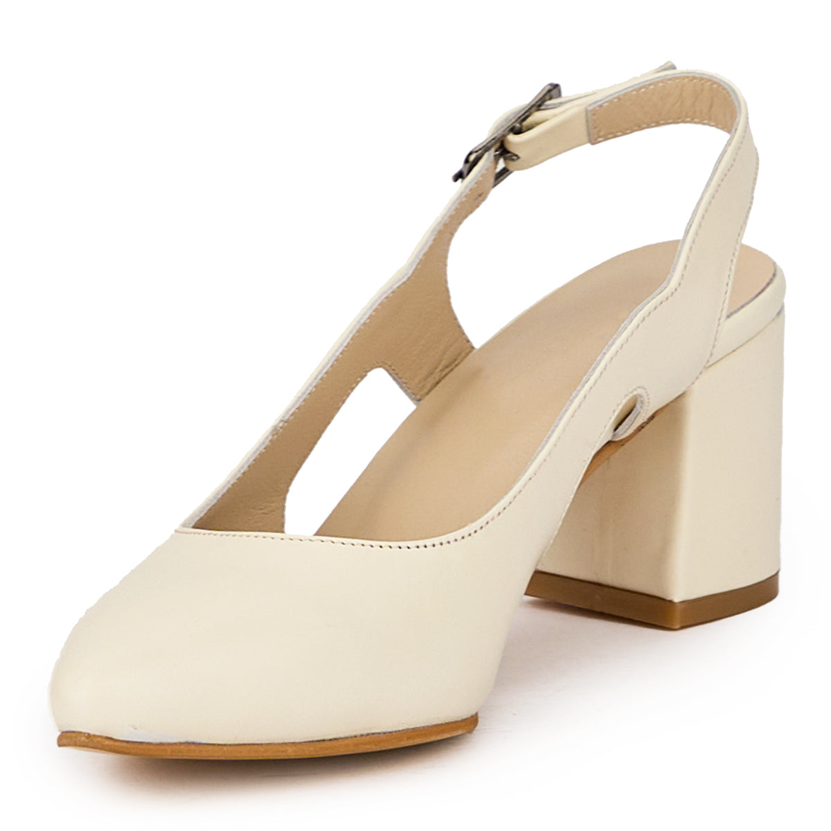 Sandale dama din piele naturala bej cu toc gros 6.5 cm 15889 ...