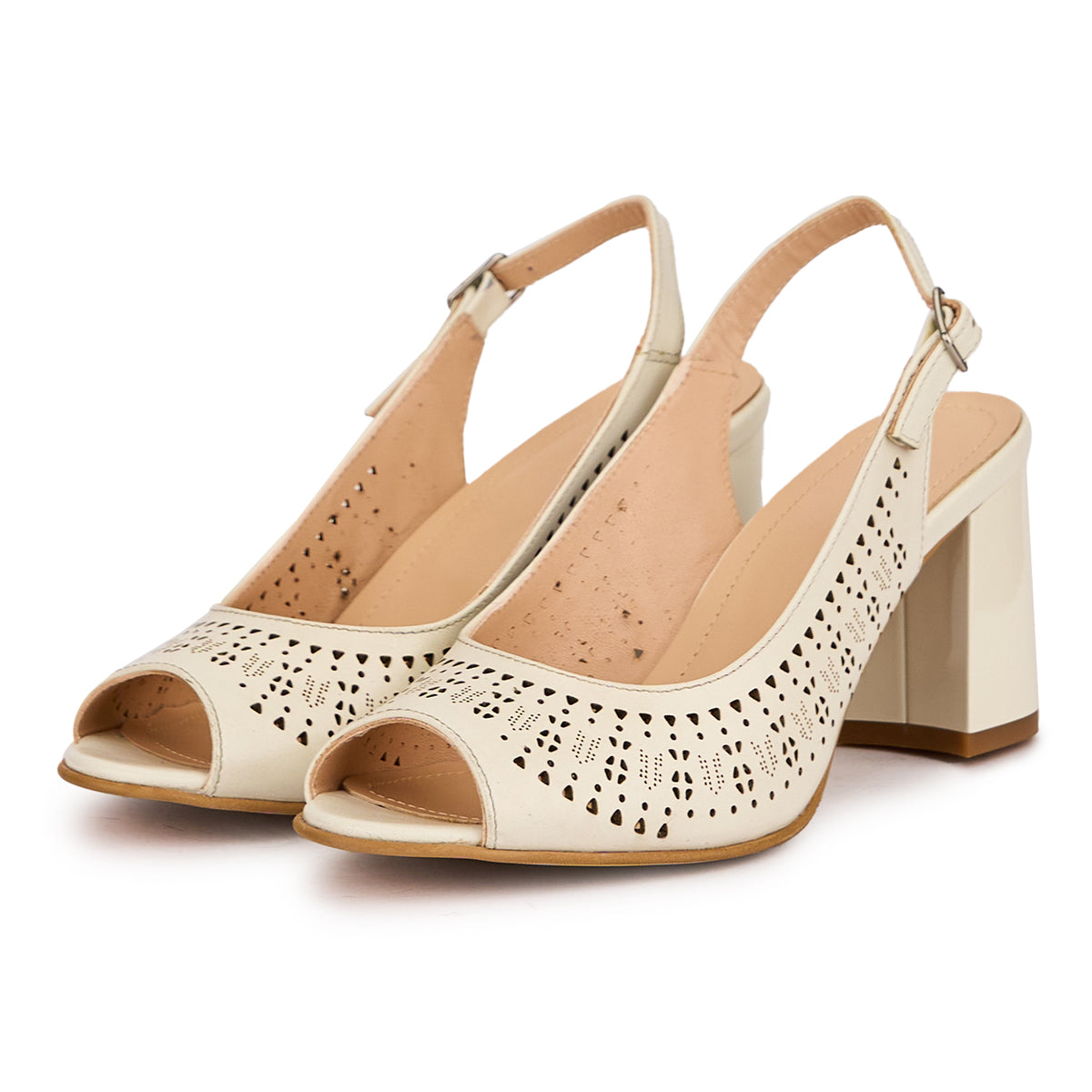 Sandale dama din piele naturala bej cu toc gros 7.5 cm 16423 ...