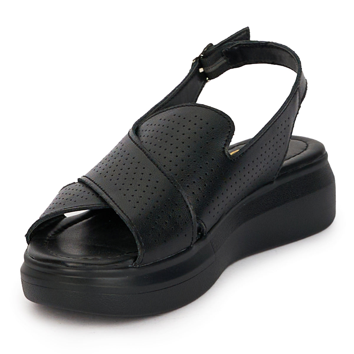 Sandale dama din piele naturala neagra perforata 18226 – Superlative.ro