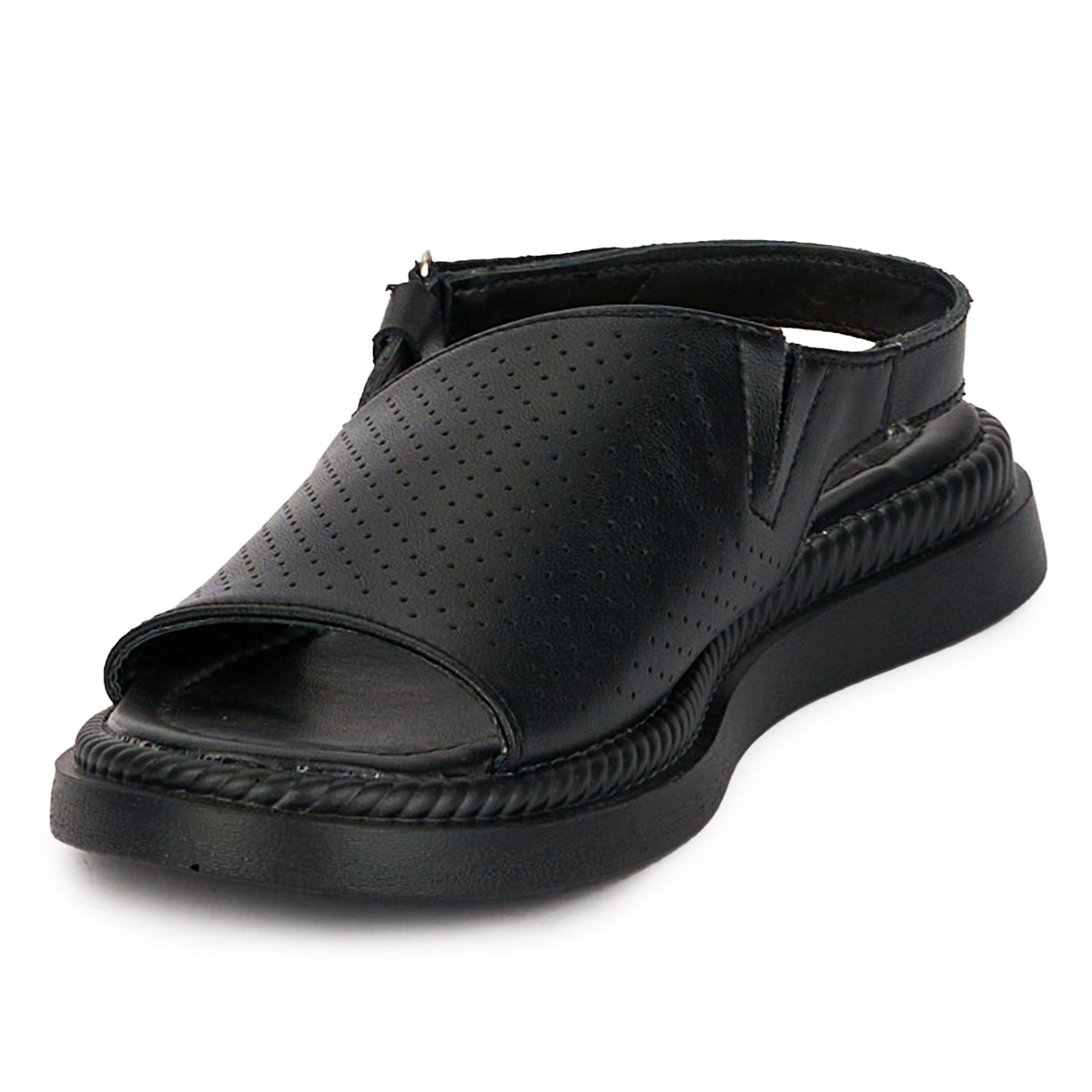 Sandale dama din piele naturala neagra perforata cu talpa joasa 18229 ...