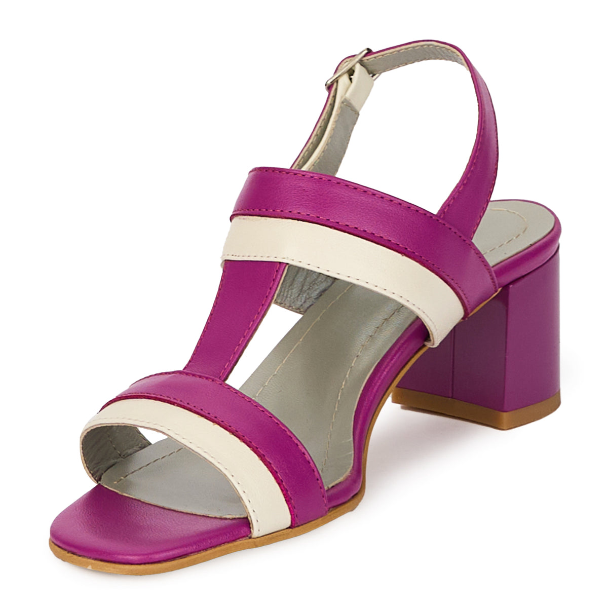 Sandale elegante dama din piele naturala mov cu toc gros 6 cm 18038 ...