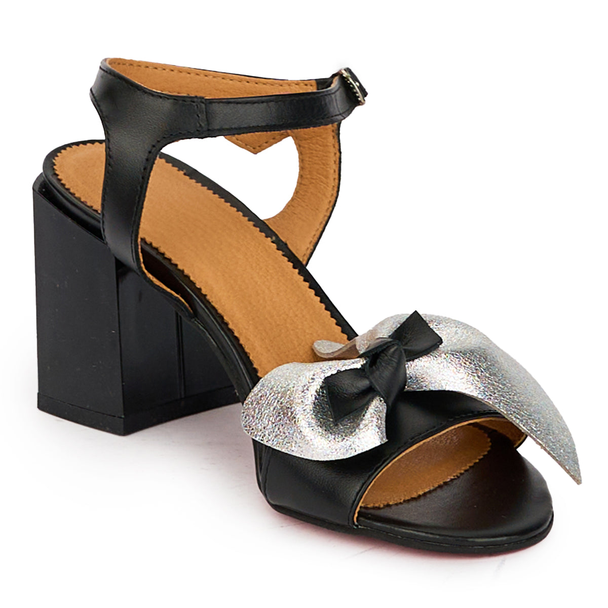 Sandale elegante dama din piele naturala neagra cu toc gros 7.5 cm 182 ...