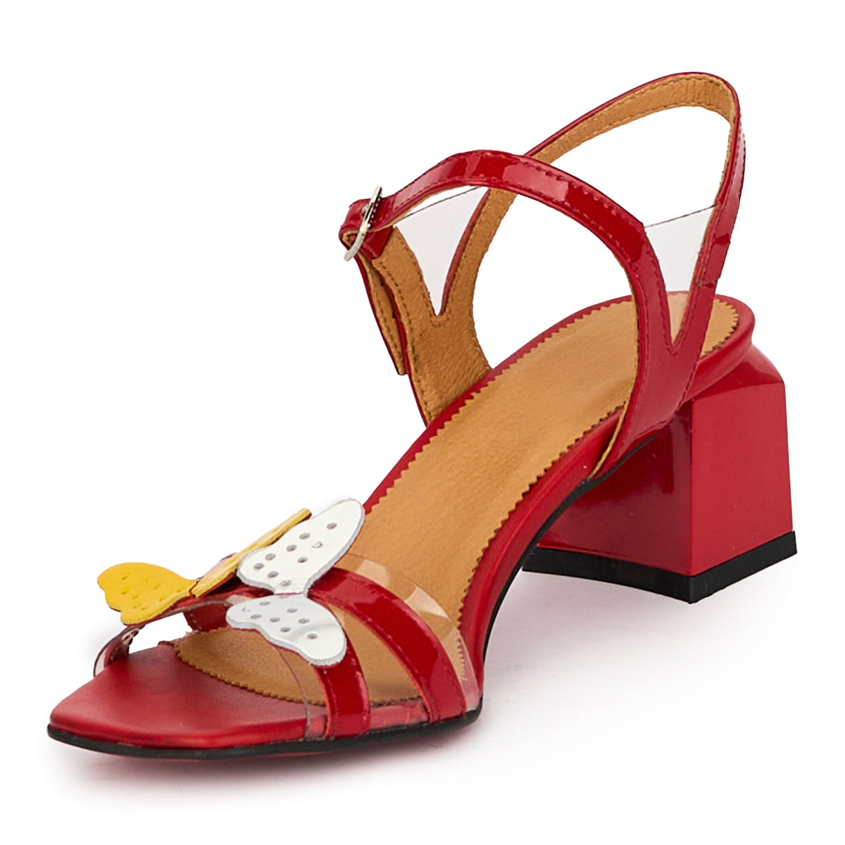 Sandale elegante dama din piele naturala rosie cu toc gros 6 cm 18299 ...