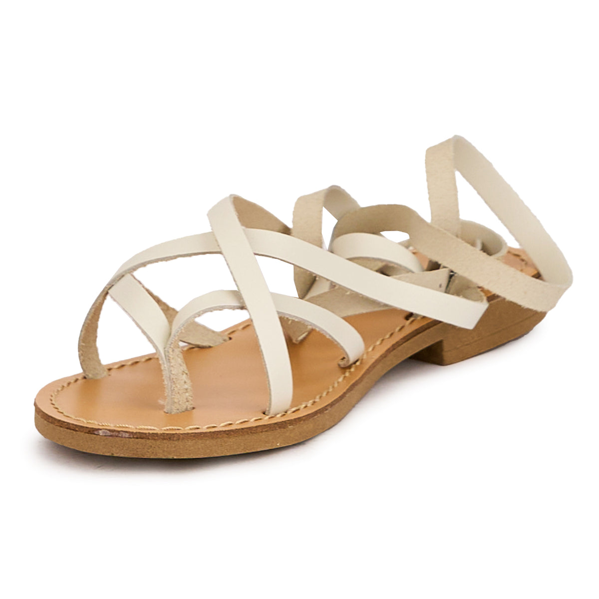 Sandale romane dama din piele naturala alb-murdar cu talpa joasa 16584 ...