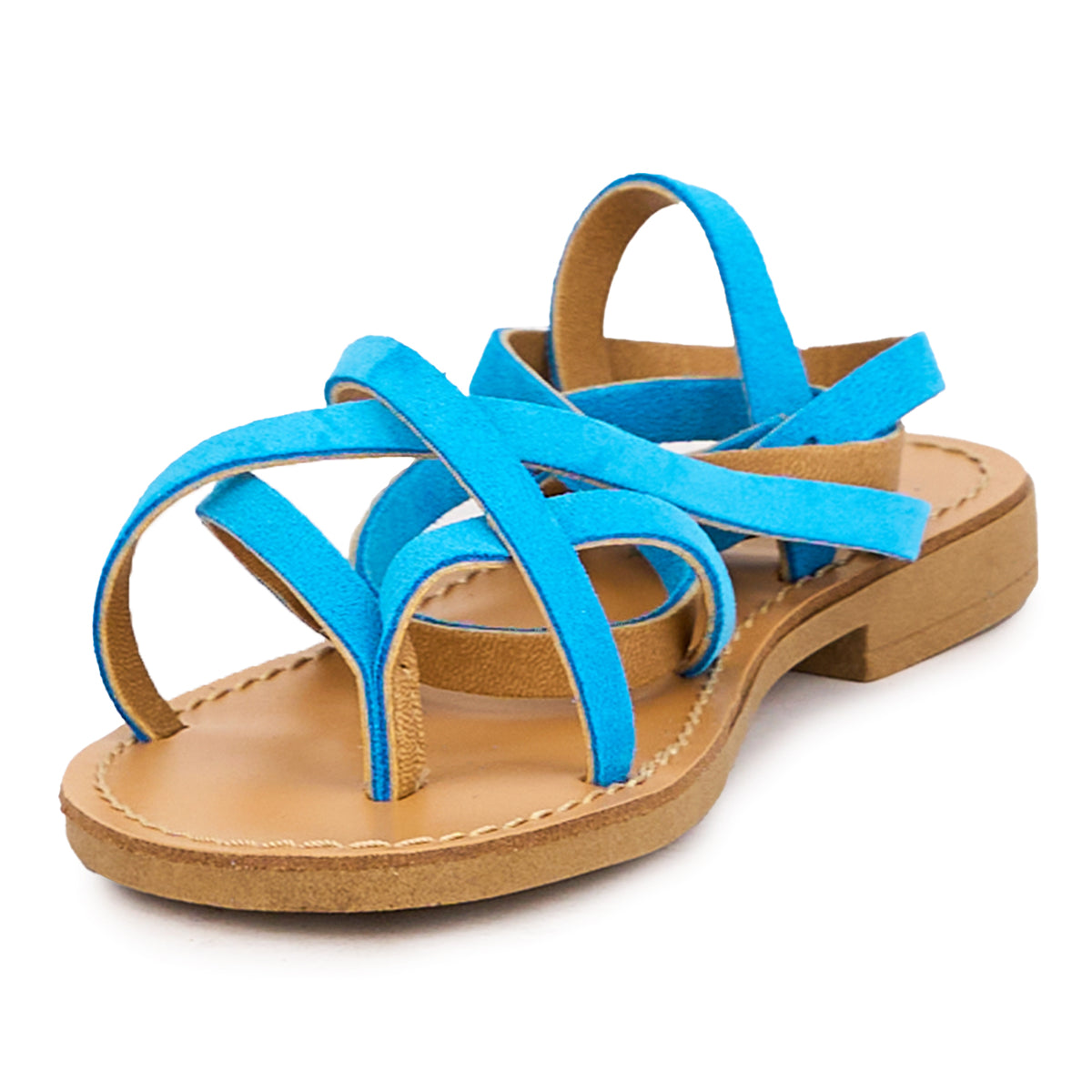 Sandale romane dama din piele naturala albasta cu talpa joasa 16590 ...