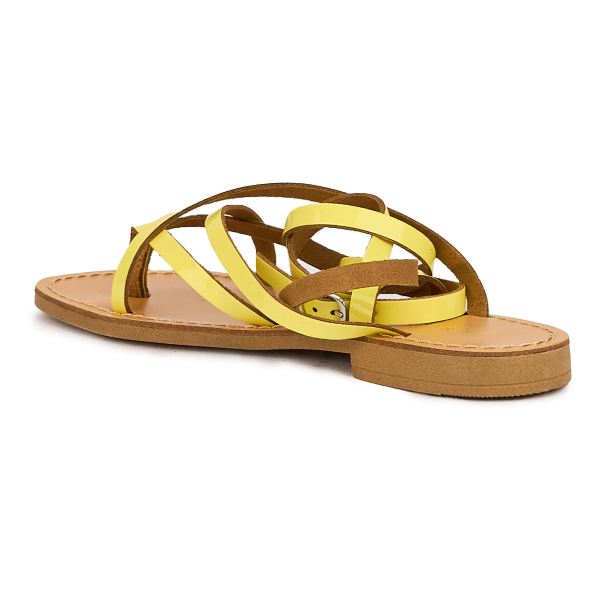 Sandale romane dama din piele naturala galben-neon cu talpa joasa 1658 ...