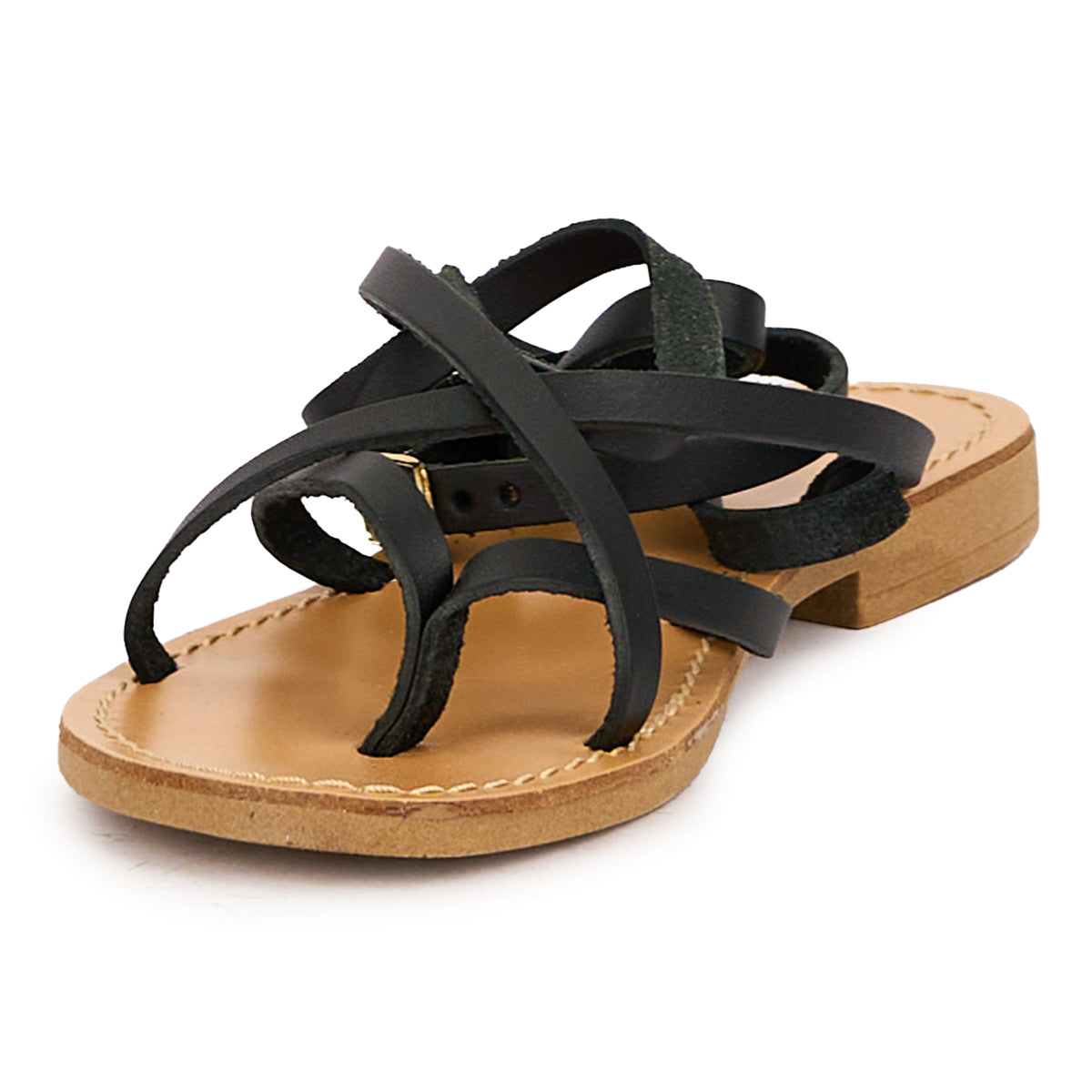 Sandale romane dama din piele naturala neagra cu talpa joasa 16586 ...