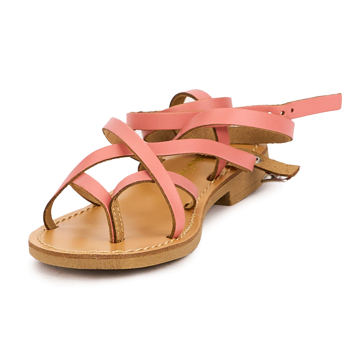 Sandale romane dama din piele naturala roz cu talpa joasa 16583 ...