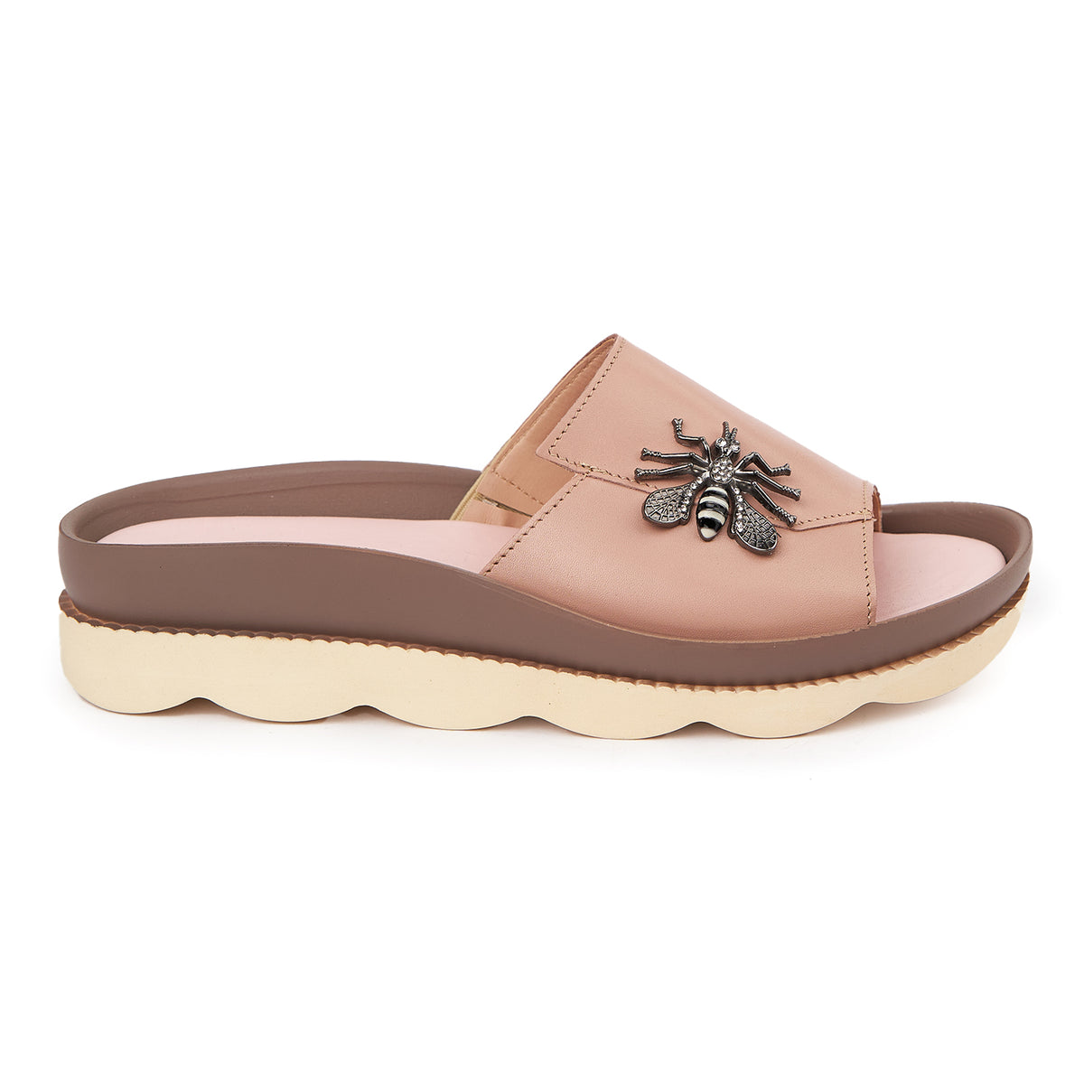 Papuci dama casual din piele naturala bej 2455 – Superlative.ro
