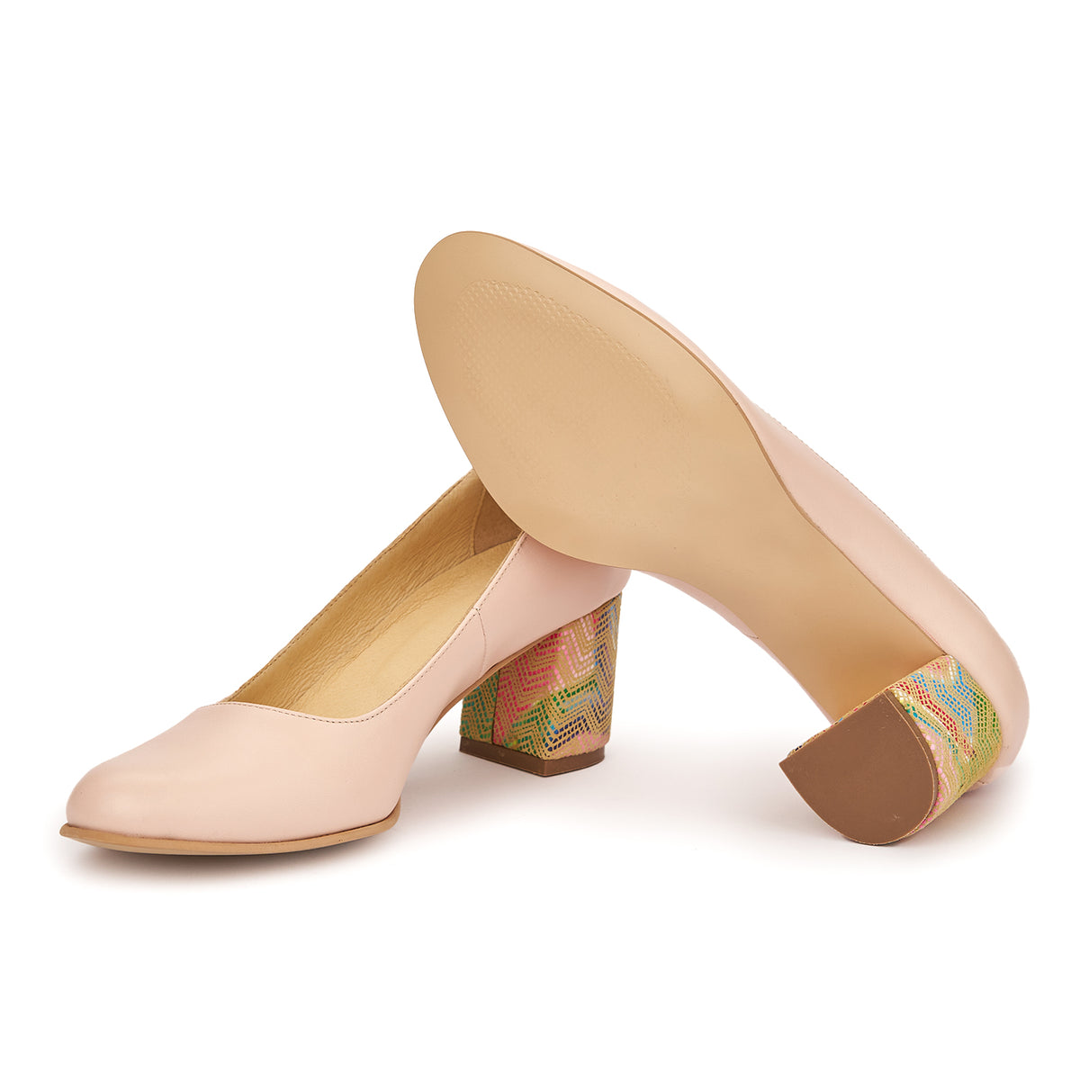 Pantofi dama din piele naturala bej toc colorat 4975 – Superlative.ro