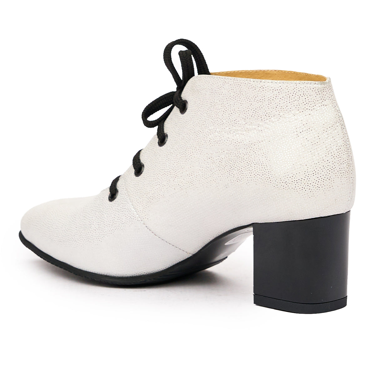 Botine cu Toc Gros Albe din Piele Naturala 6620 – Superlative.ro