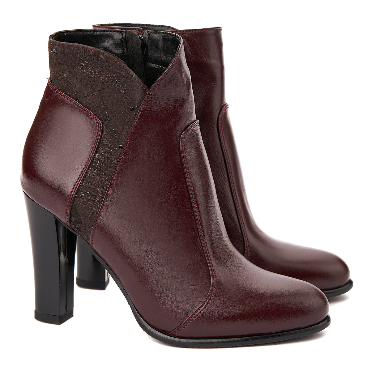 Botine Toc Inalt 8 Cm Elegante din Piele Naturala Visinie 6195 ...