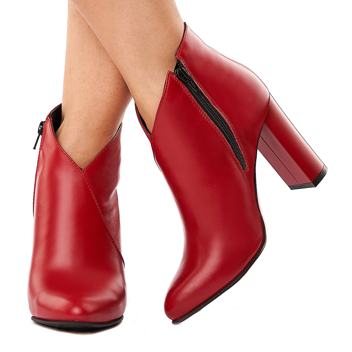 Botine dama rosii din piele naturala 3455 – Superlative.ro