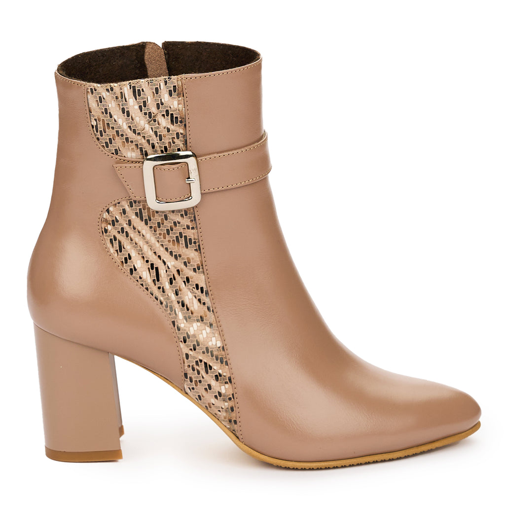Botine Elegante Bej Dama Toc 7.5 Cm din Piele Naturala 12373 ...