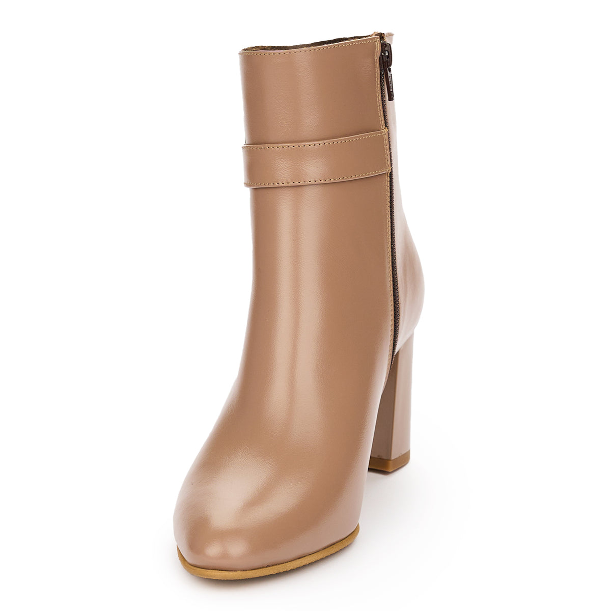 Botine Elegante Bej Dama Toc 7.5 Cm din Piele Naturala 12373 ...