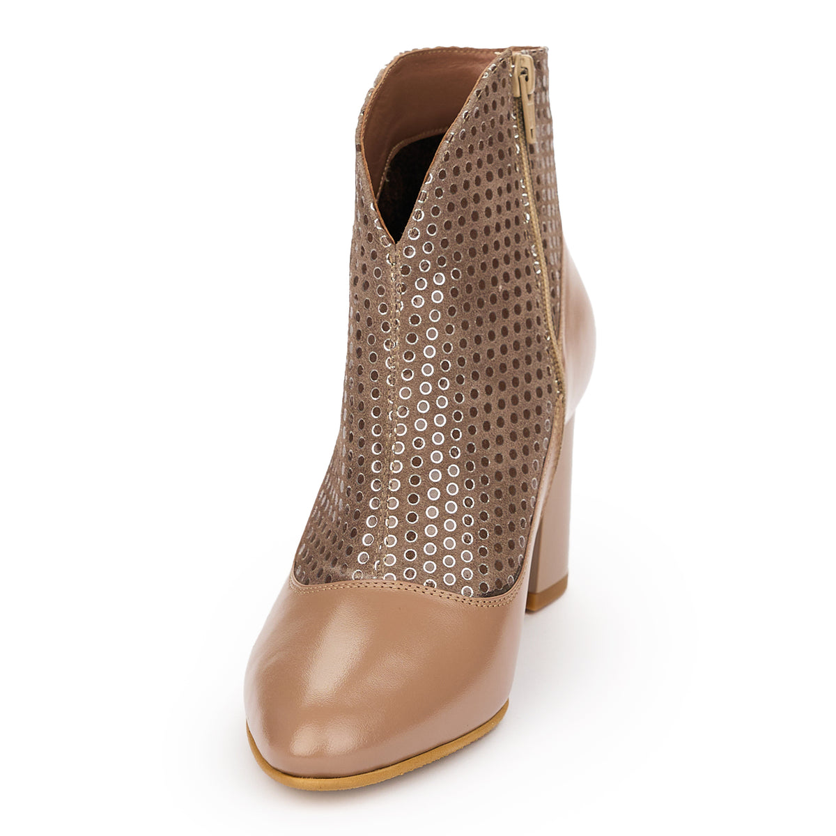 Botine Bej Dama Piele Natural Toc 7 Cm 12375 – Superlative.ro