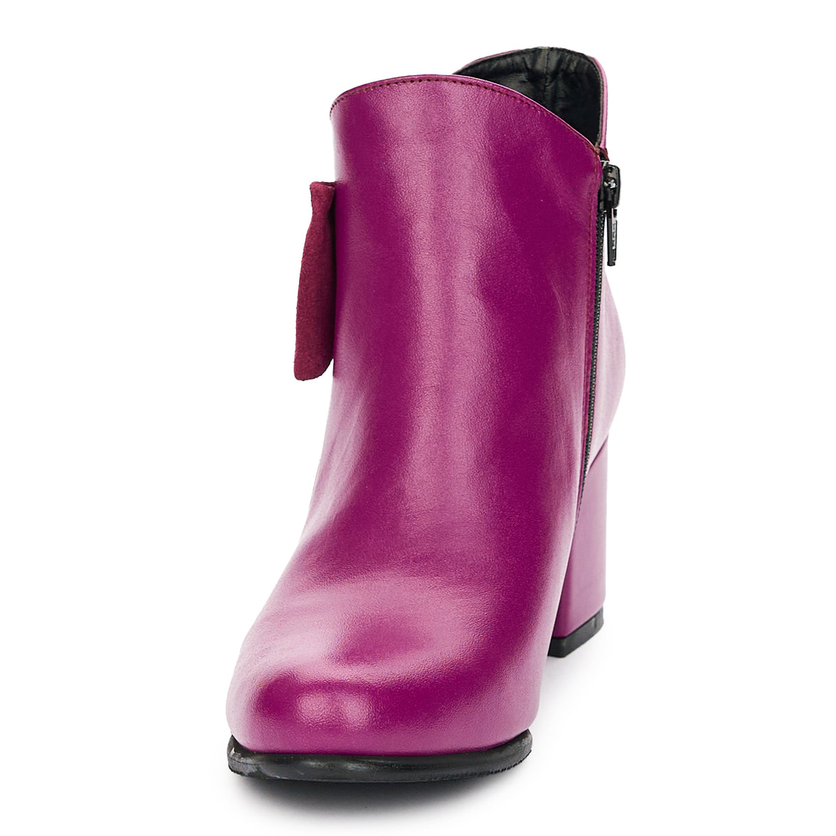 Botine cu Fundita Dama Toc 6.5 Cm din Piele Naturala Mov 12464 ...