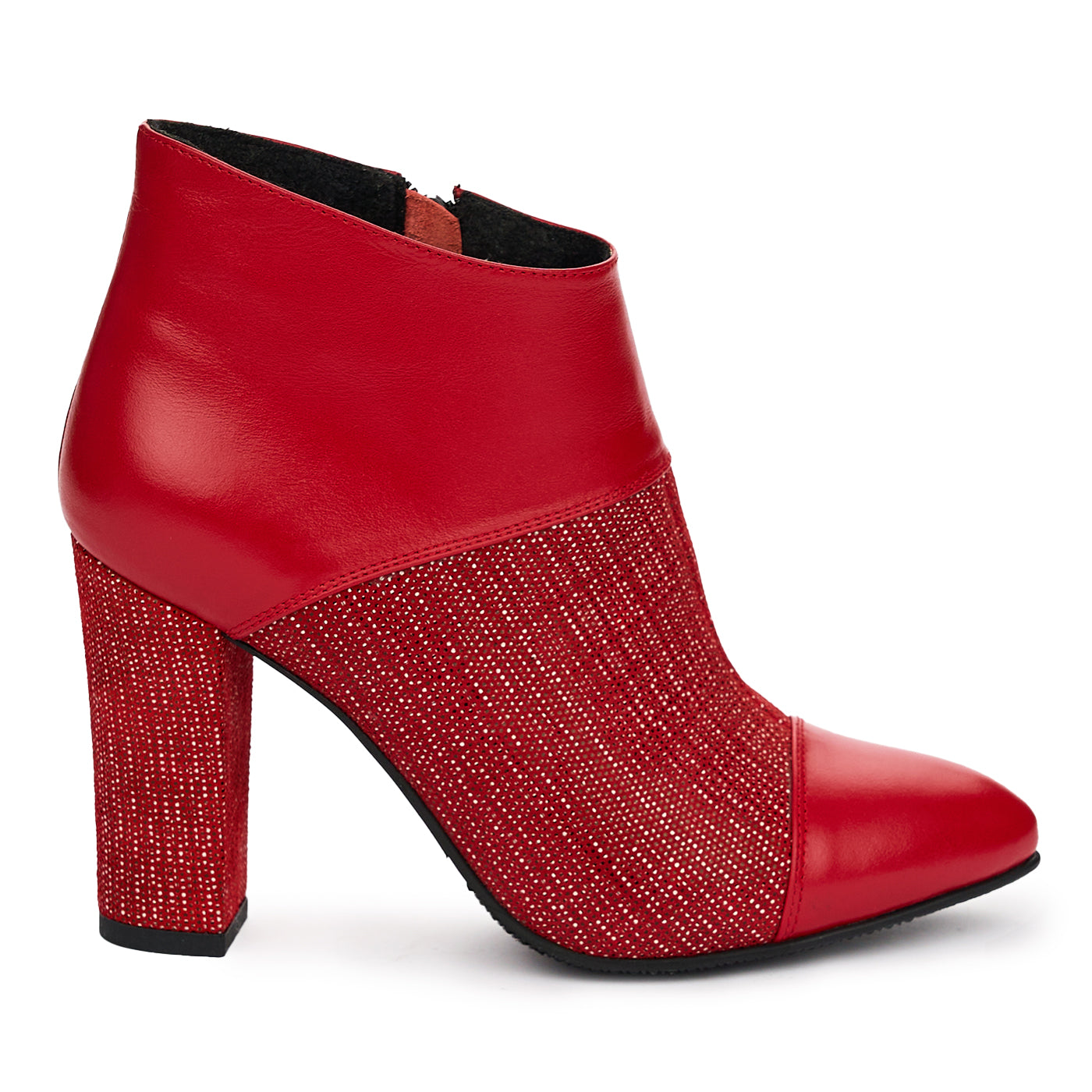 Botine Rosii cu Toc Gros 9.5 Cm Dama din Piele Naturala 12566 ...