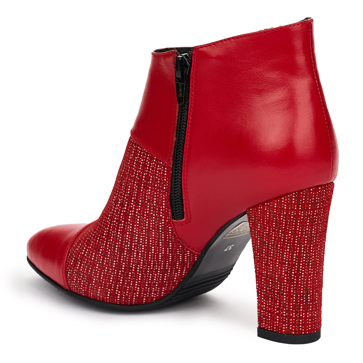 Botine Rosii cu Toc Gros 9.5 Cm Dama din Piele Naturala 12566 ...