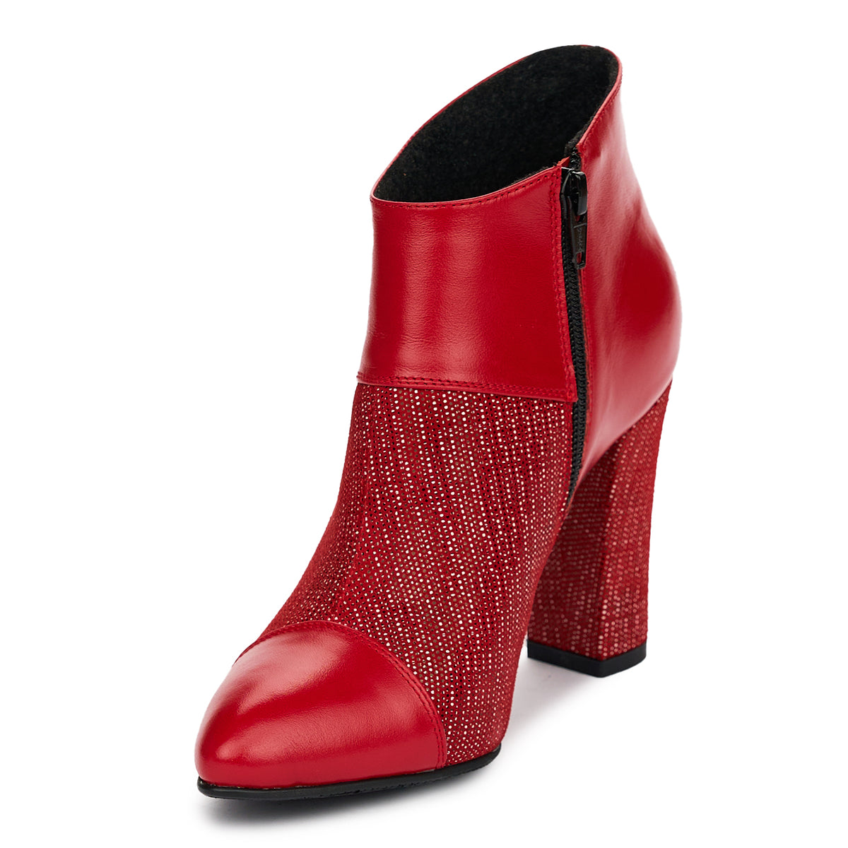 Botine Rosii cu Toc Gros 9.5 Cm Dama din Piele Naturala 12566 ...