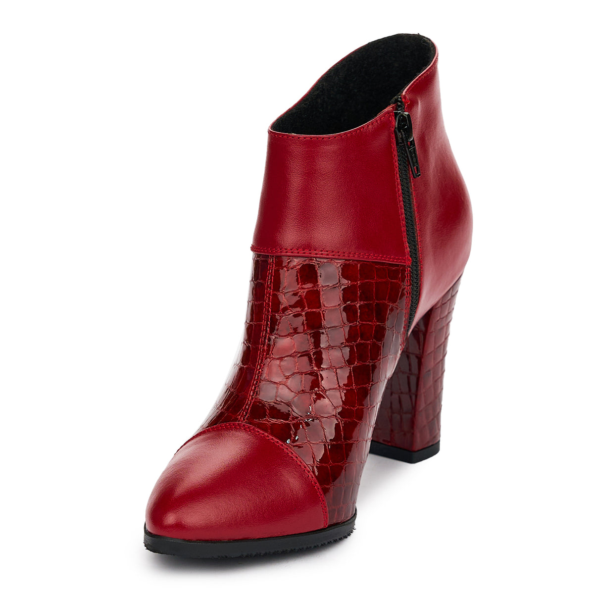 Botine Rosii cu Toc 9.5 Cm Dama din Piele Naturala 12567 – Superlative.ro