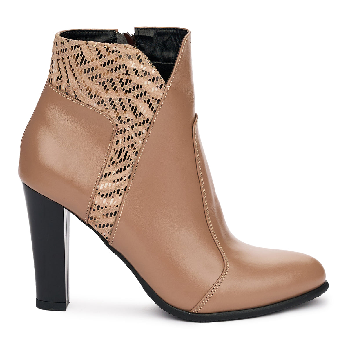 Botine Bej cu Toc Subtire 10 Cm Dama din Piele Naturala 12619 ...