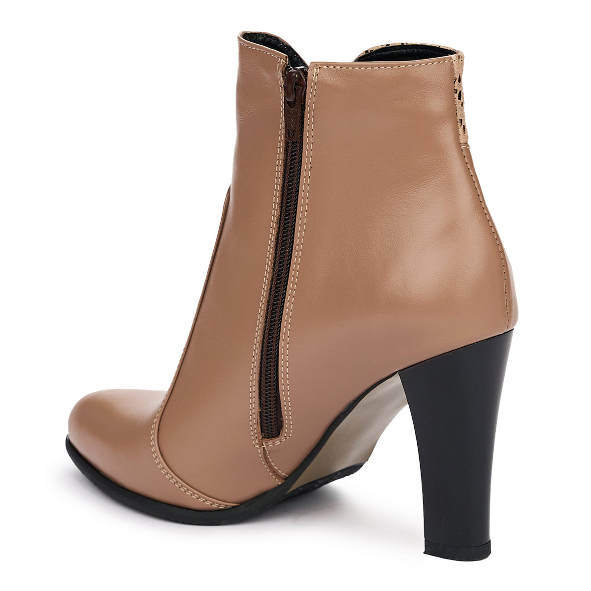 Botine Bej cu Toc Subtire 10 Cm Dama din Piele Naturala 12619 ...