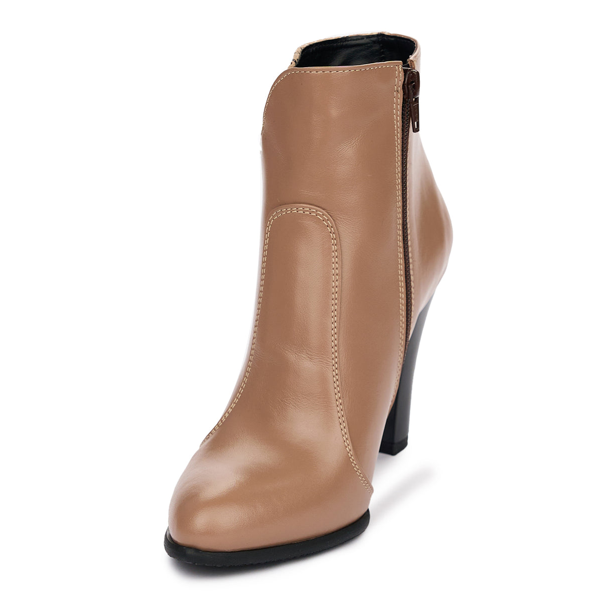 Botine Bej cu Toc Subtire 10 Cm Dama din Piele Naturala 12619 ...