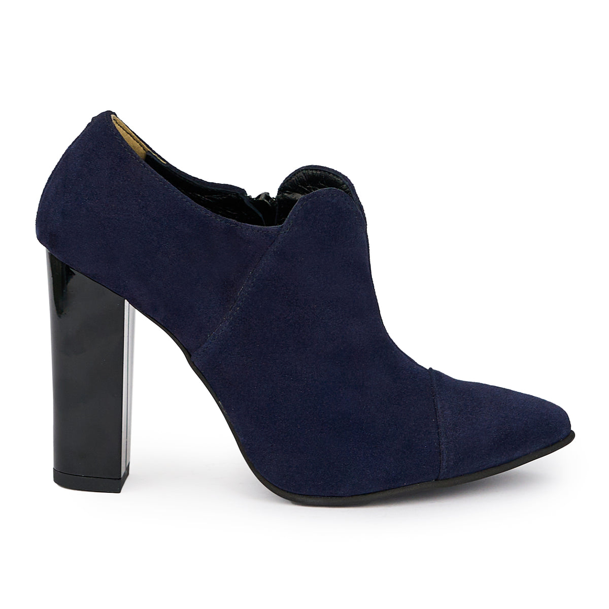 Botine dama din piele naturala bleumarin cu toc gros 10 cm 15429 ...