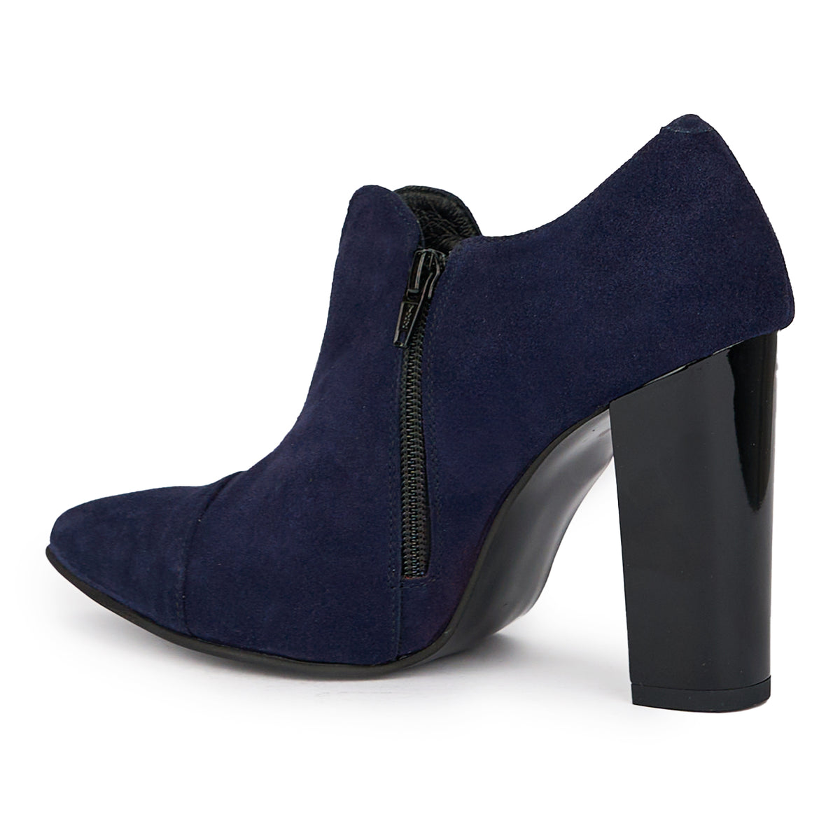 Botine dama din piele naturala bleumarin cu toc gros 10 cm 15429 ...