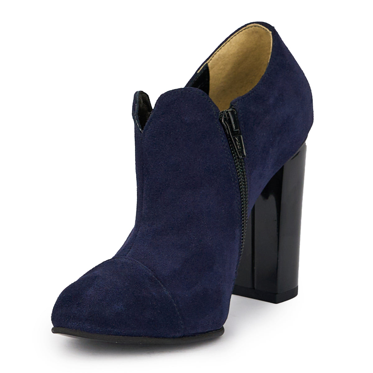 Botine dama din piele naturala bleumarin cu toc gros 10 cm 15429 – Superlative.ro