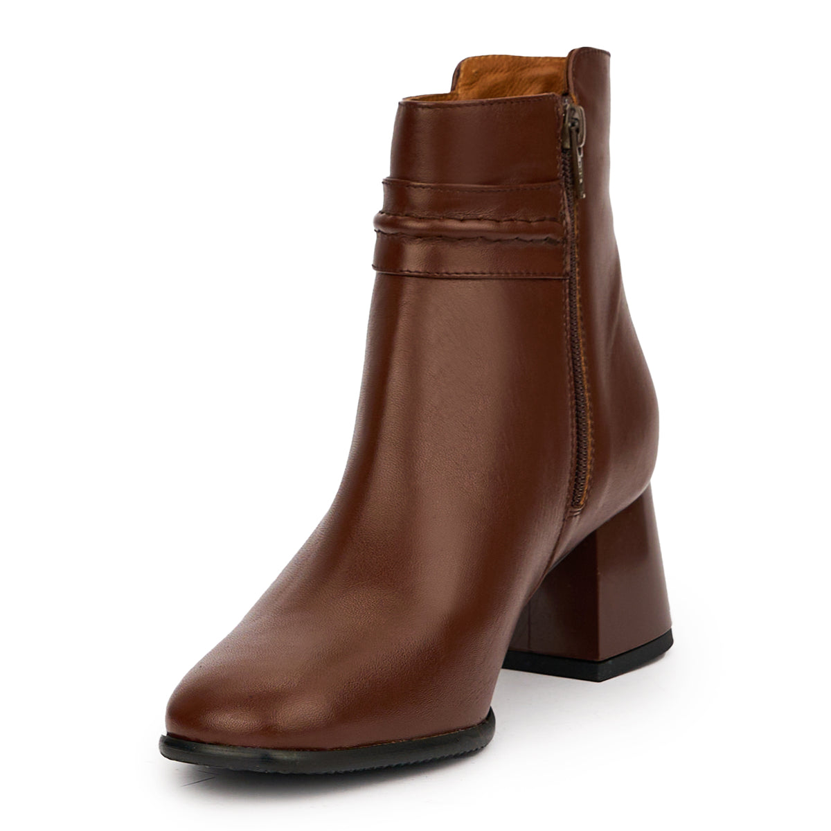 Botine dama din piele naturala maro cu toc gros 6 cm 14549 – Superlative.ro