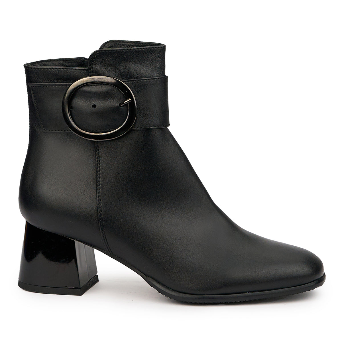 Botine dama din piele naturala neagra cu toc gros 6 cm 14550 ...