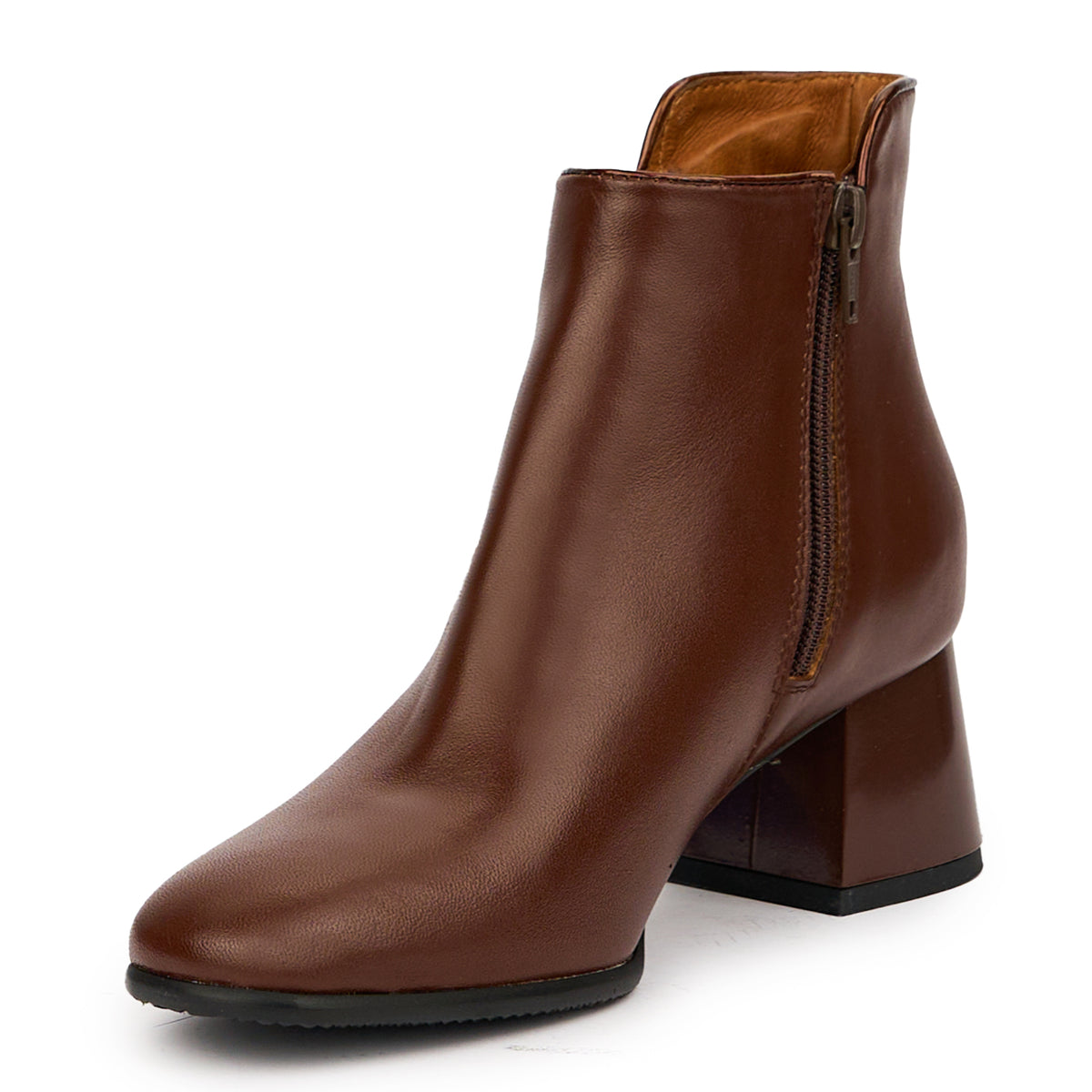 Botine dama din piele naturala maro cu toc gros 6 cm 14606 – Superlative.ro
