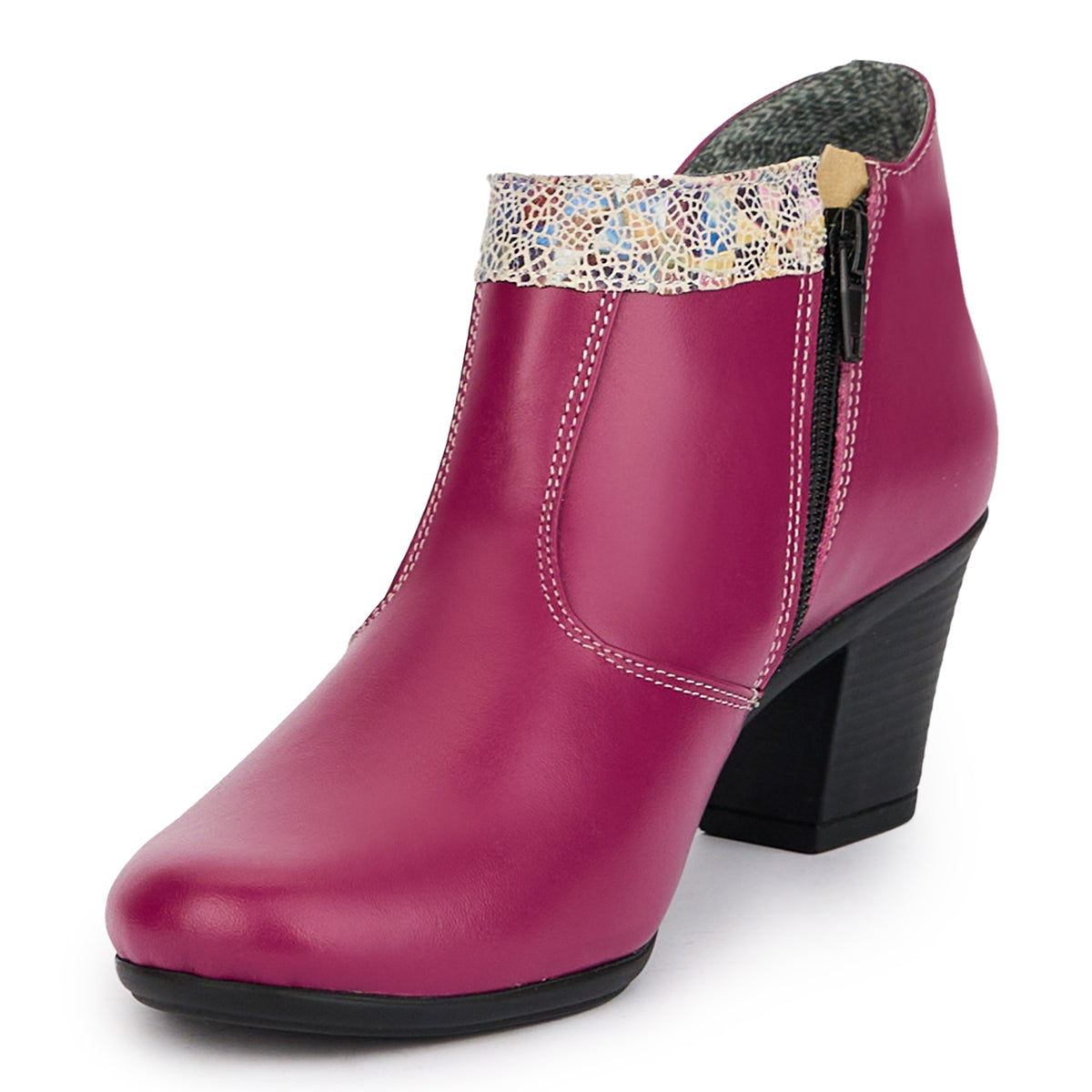 Botine dama din piele naturala mov cu toc 6 cm 15194 – Superlative.ro