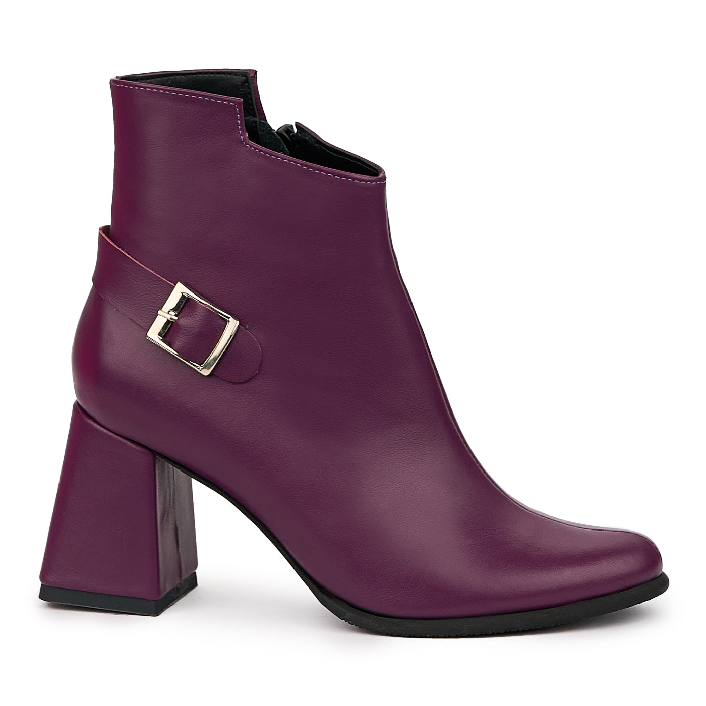 Botine dama din piele naturala mov cu toc gros 7.5 cm 14403 ...