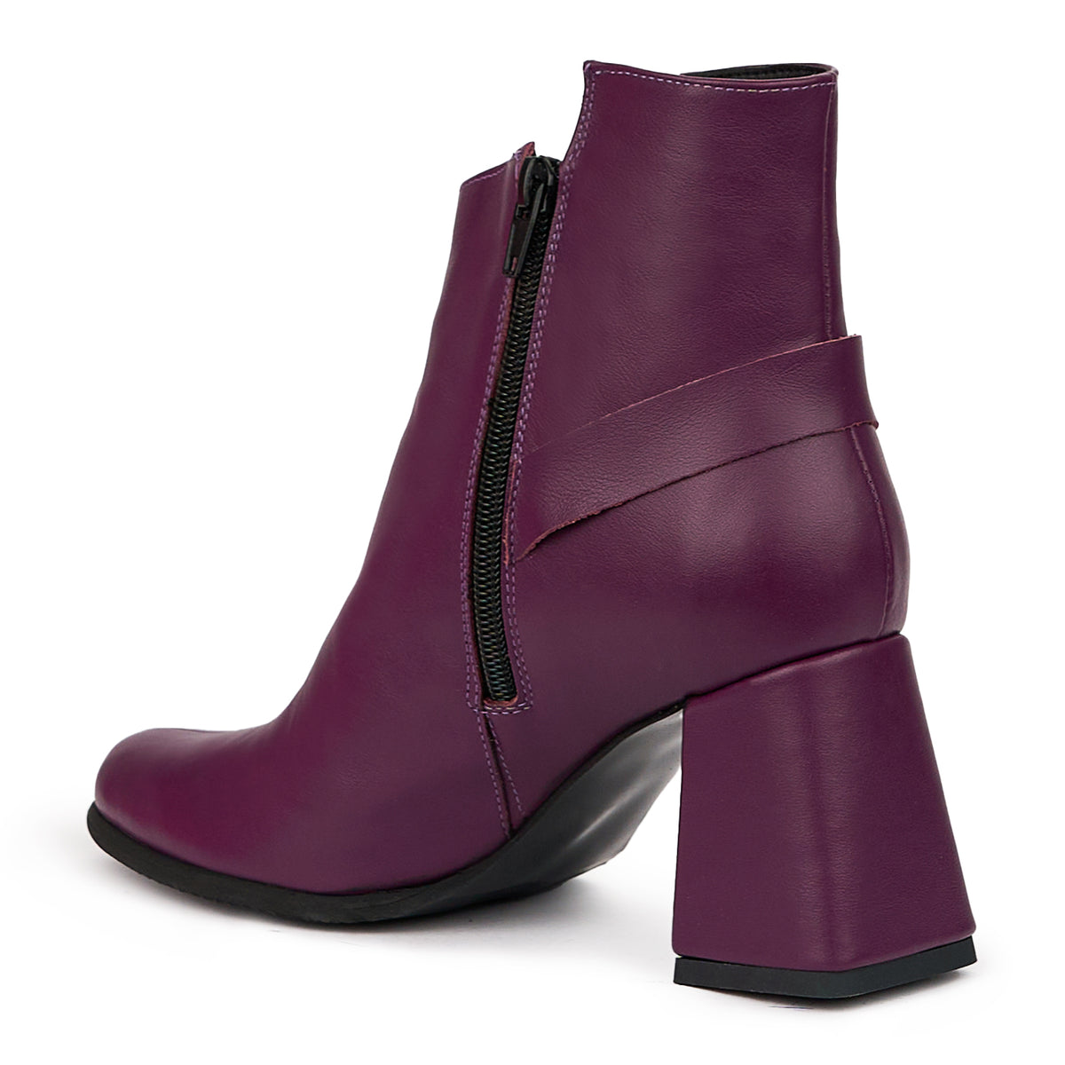 Botine dama din piele naturala mov cu toc gros 7.5 cm 14403 ...