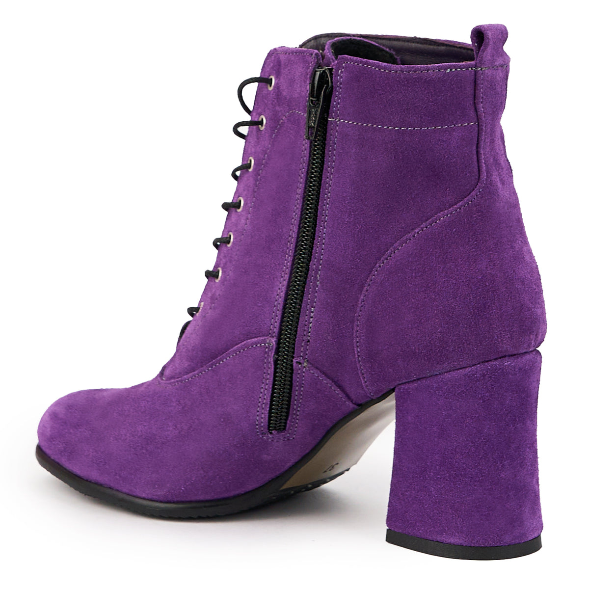 Botine dama din piele naturala mov cu toc gros 8 cm 14717 – Superlative.ro