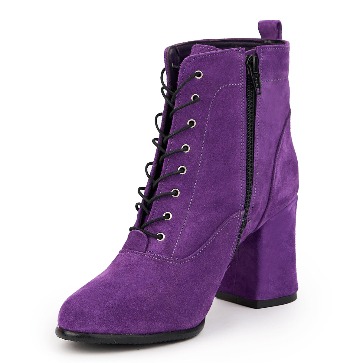 Botine dama din piele naturala mov cu toc gros 8 cm 14717 – Superlative.ro