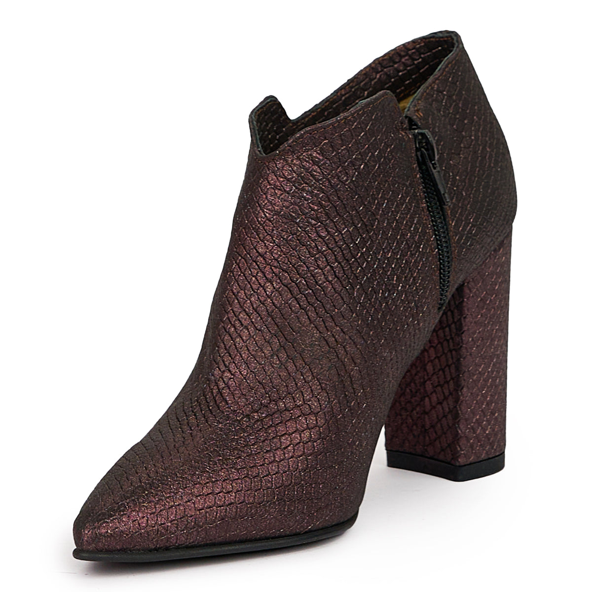 Botine dama din piele naturala mov cu toc gros 9 cm 14400 – Superlative.ro