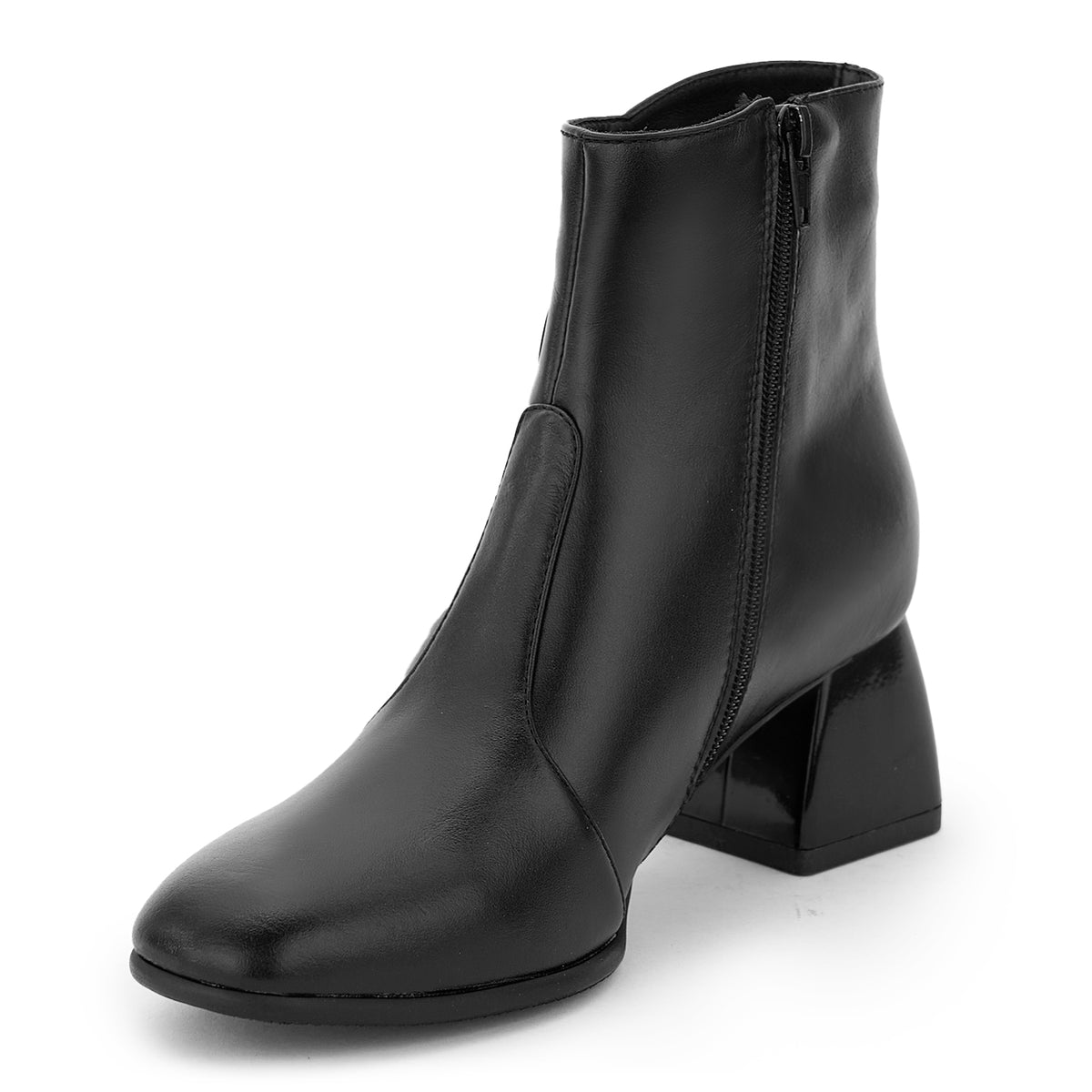 Botine dama din piele naturala neagra cu toc gros 14214 – Superlative.ro